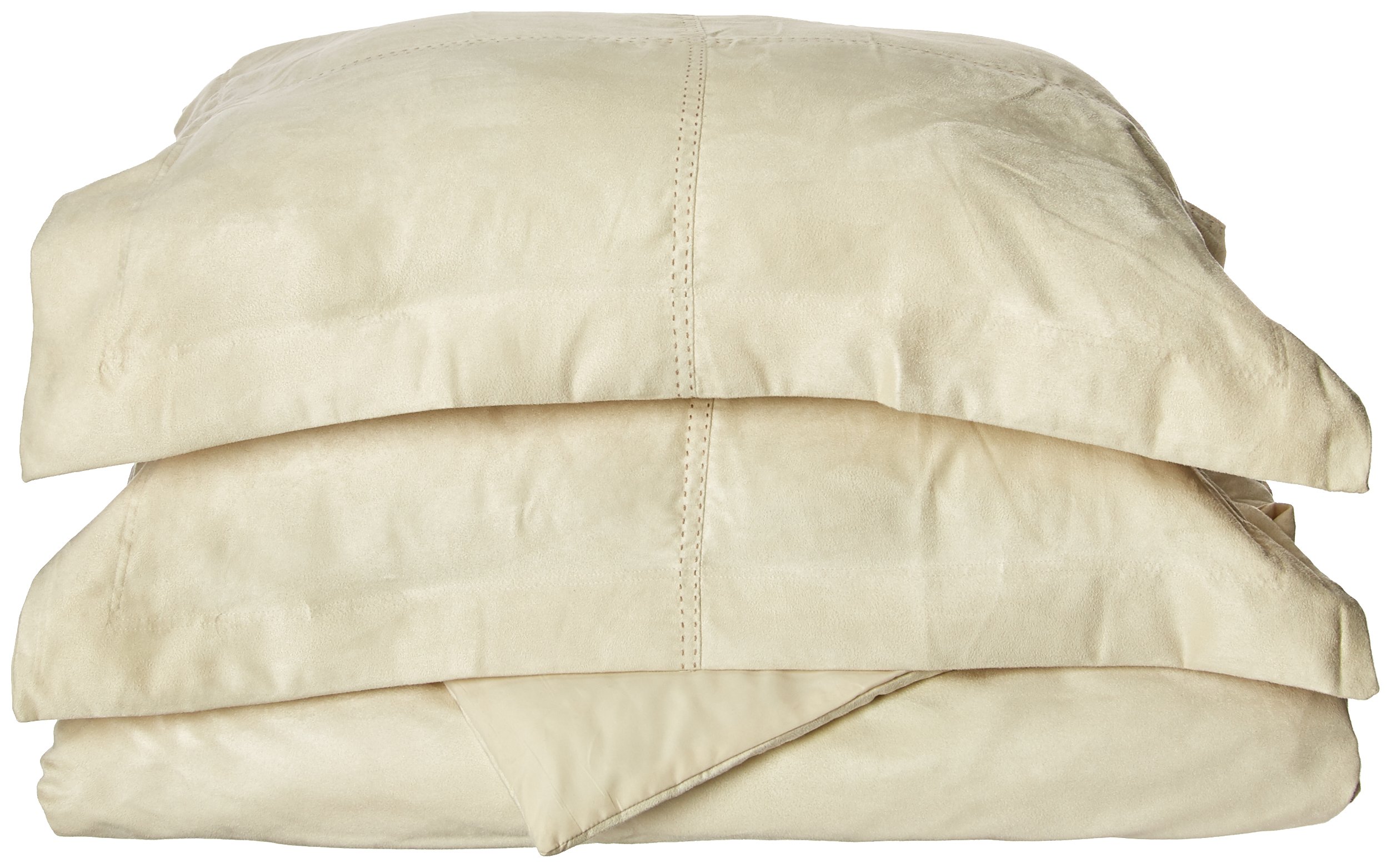 LCM Home Fashions 3 Piece Oversized Micro Suede Saddle Duvet Cover Set, Full/Queen, Ivory