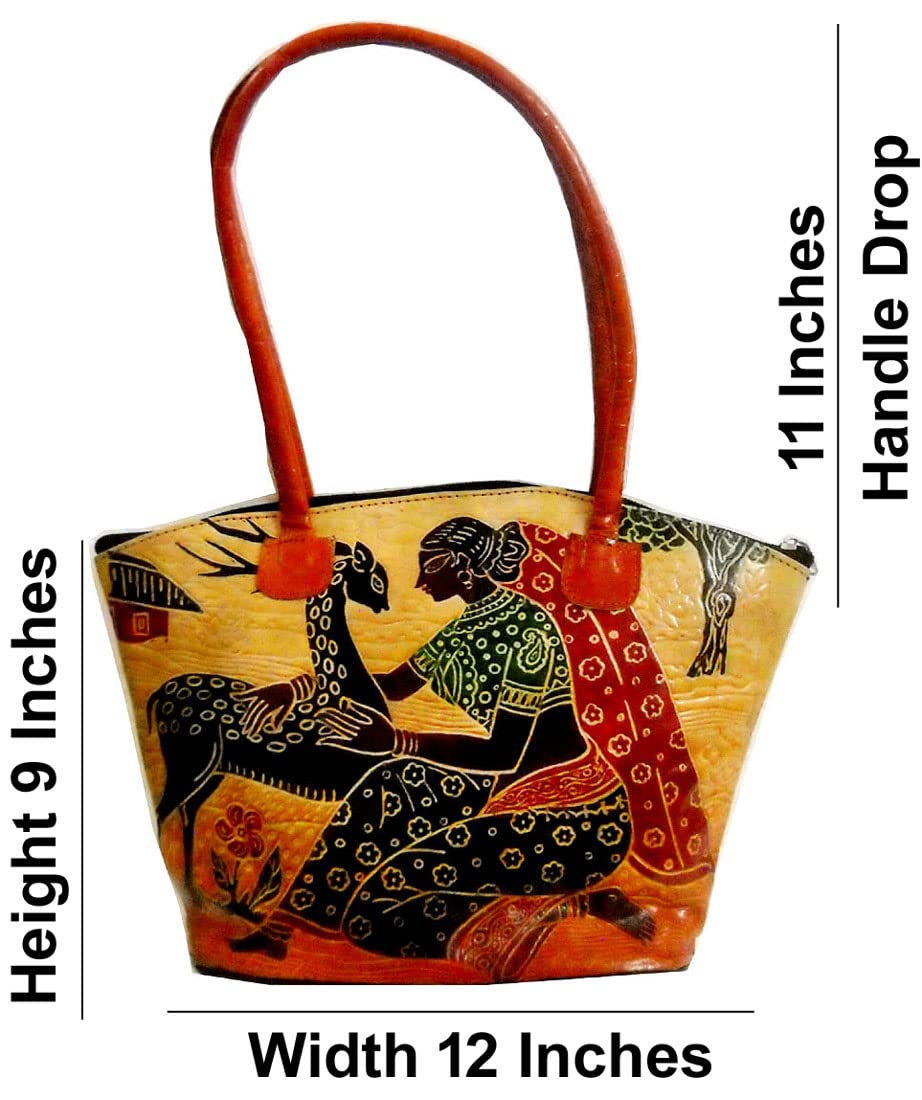 Shankuntala Loving Deer Design Ethnic Hand Embossed 100% Pure Shantiniketan Leather Indian Hand Bag
