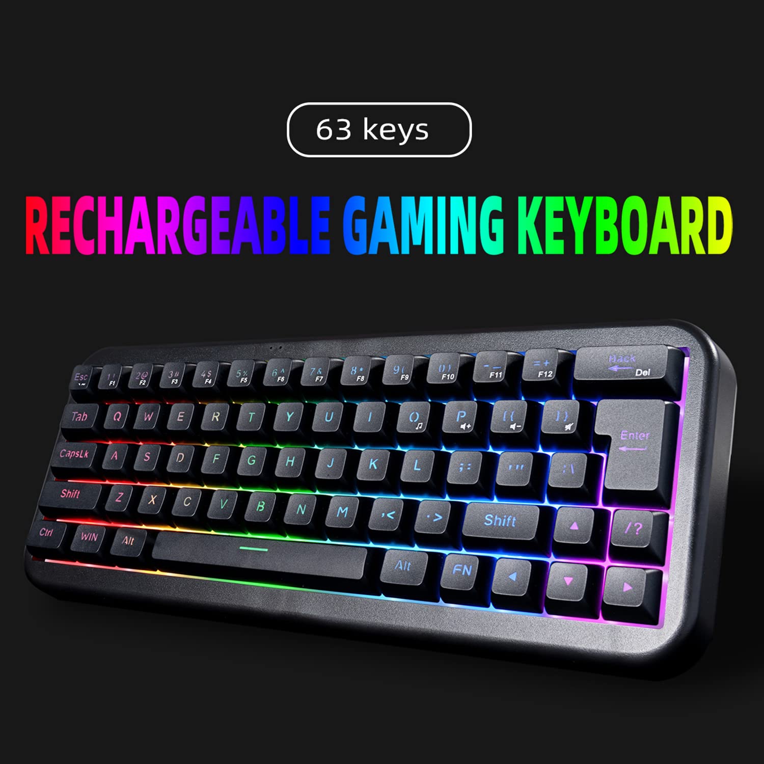 Wireless Gaming Keyboard, Rechargeable 2000mAh 2.4G LED Backlit Wireless Keyboard, Ergonomic Keyboard with Mechanical Sensory Keys, for PC PS4 Xbox One Mac, Teclado Gamer (Black)