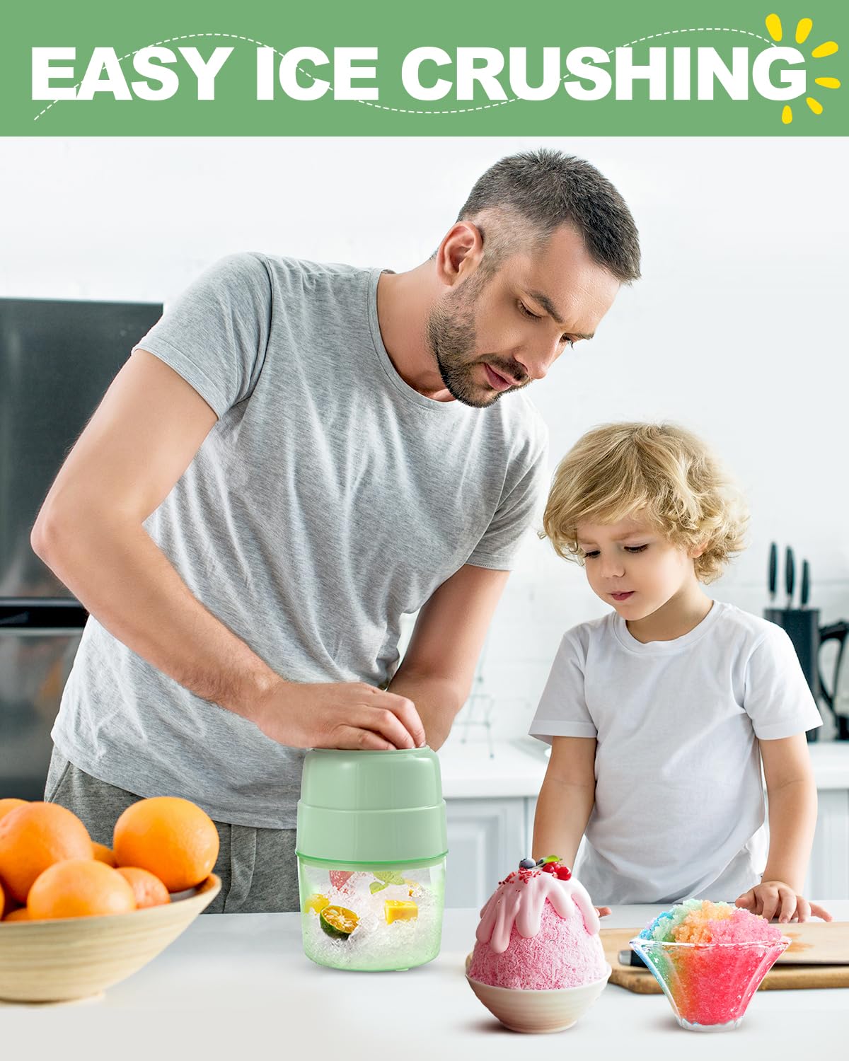 Goldtouch Snow Cone Machine Shaved Ice Machine Manual Ice shaver Machine Double Stainless Steel Blade Ice Crusher with Instruction Manual 3-year Manufacturer’s Warranty Green