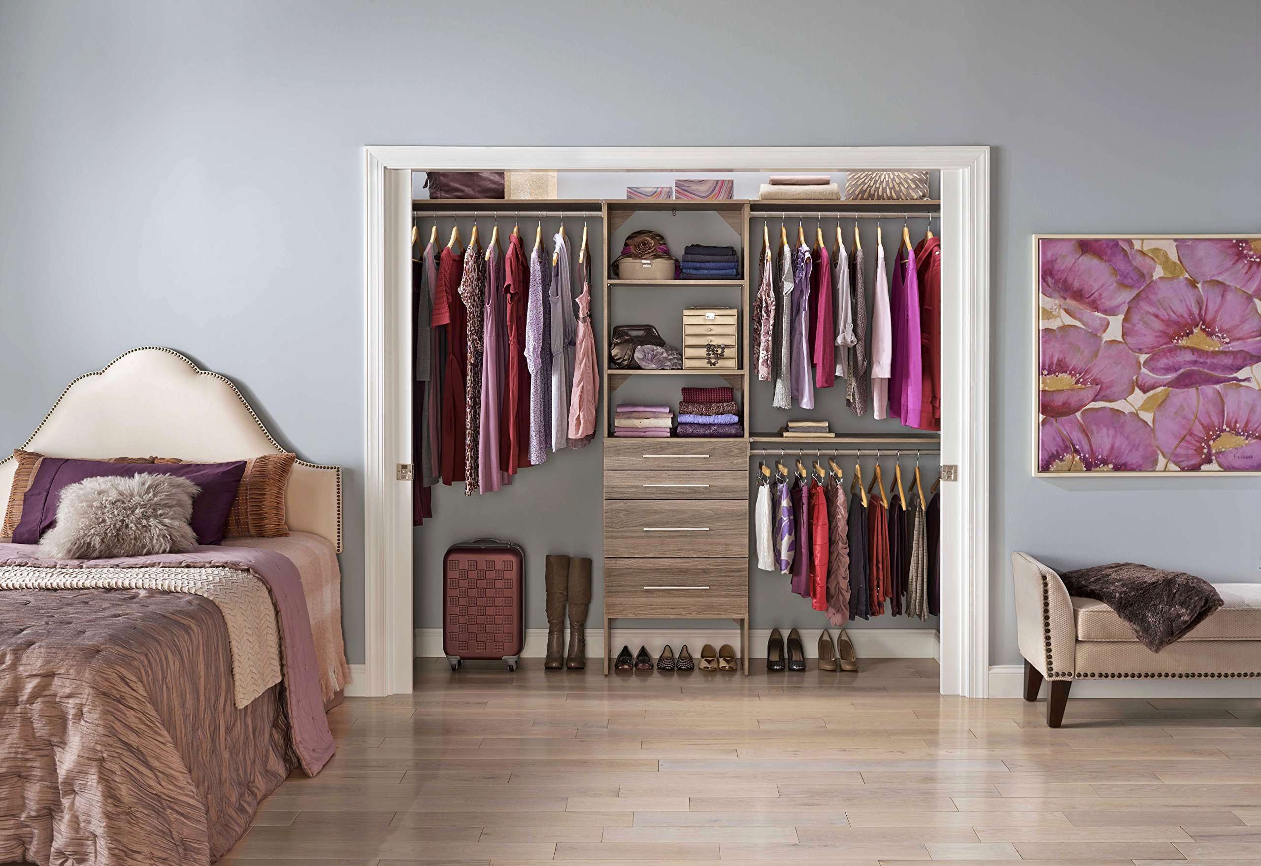 ClosetMaid 1936140 SuiteSymphony Modern 25-Inch Closet Organizer with Shelves and 4-Drawers, Natural Gray
