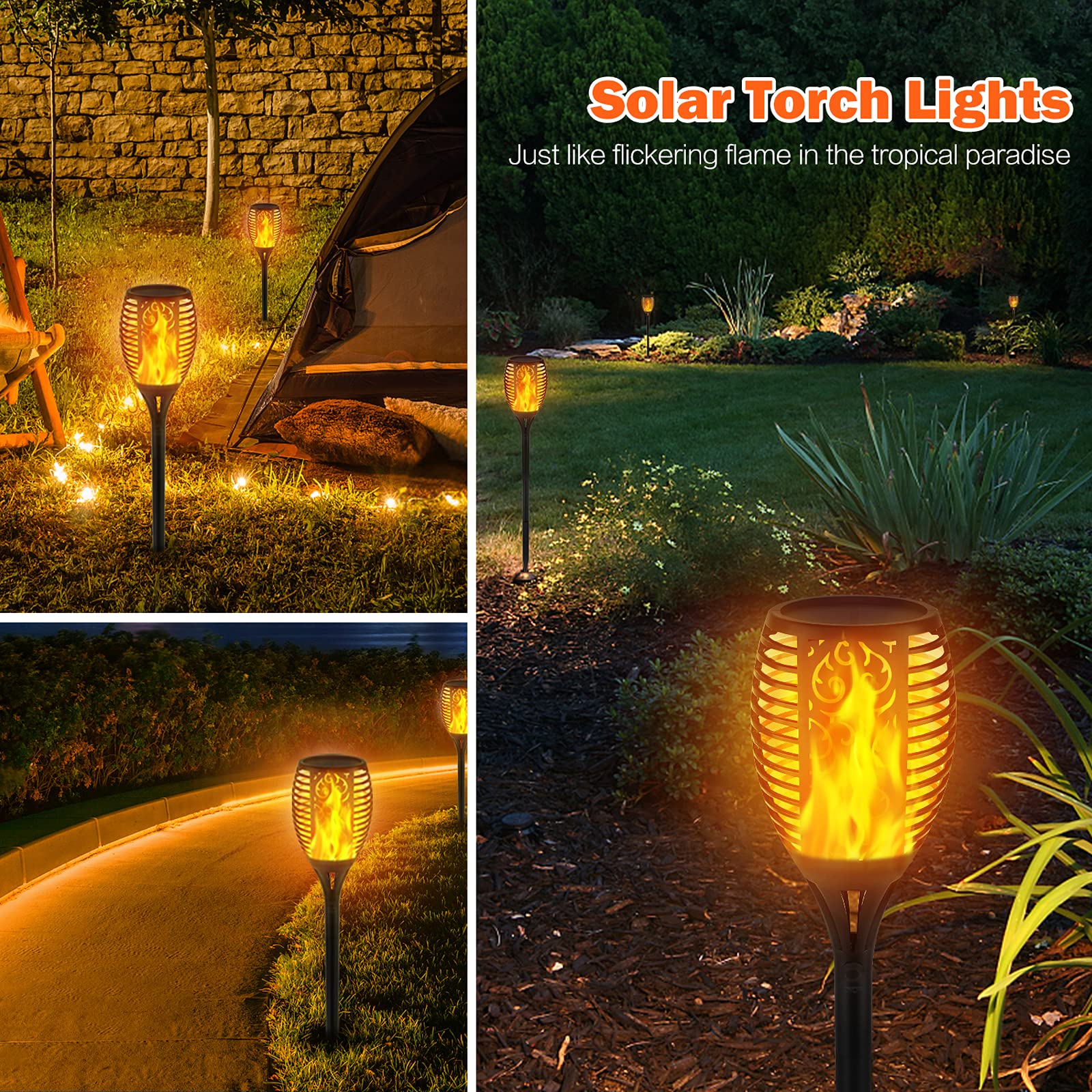 XCJC 4 Solar Torch Lights Outdoor: 96 Led Powered Dancing Flickering Garden Flame Landscape Lighting Backyard Patio Large Chrismas Yard Decorative Lantern Auto On/Off Dusk to Dawn Waterproof