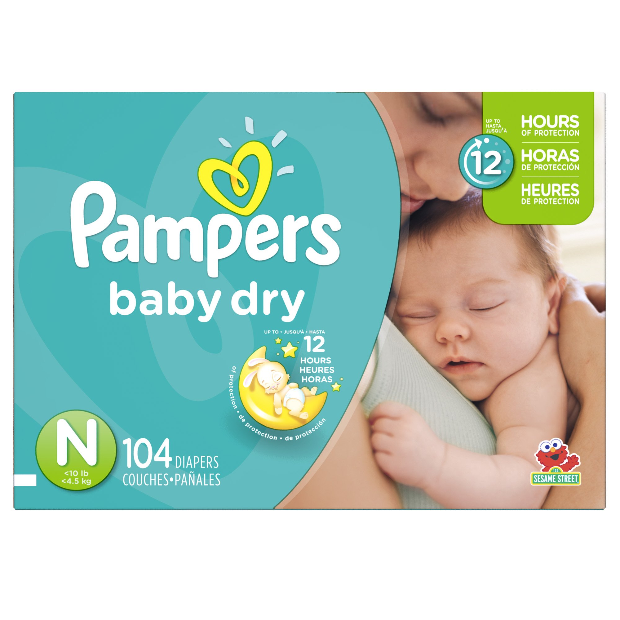 Diapers Newborn/Size 0 (< 10 lb), 104 Count - Pampers Baby Dry Disposable Baby Diapers, Super Pack