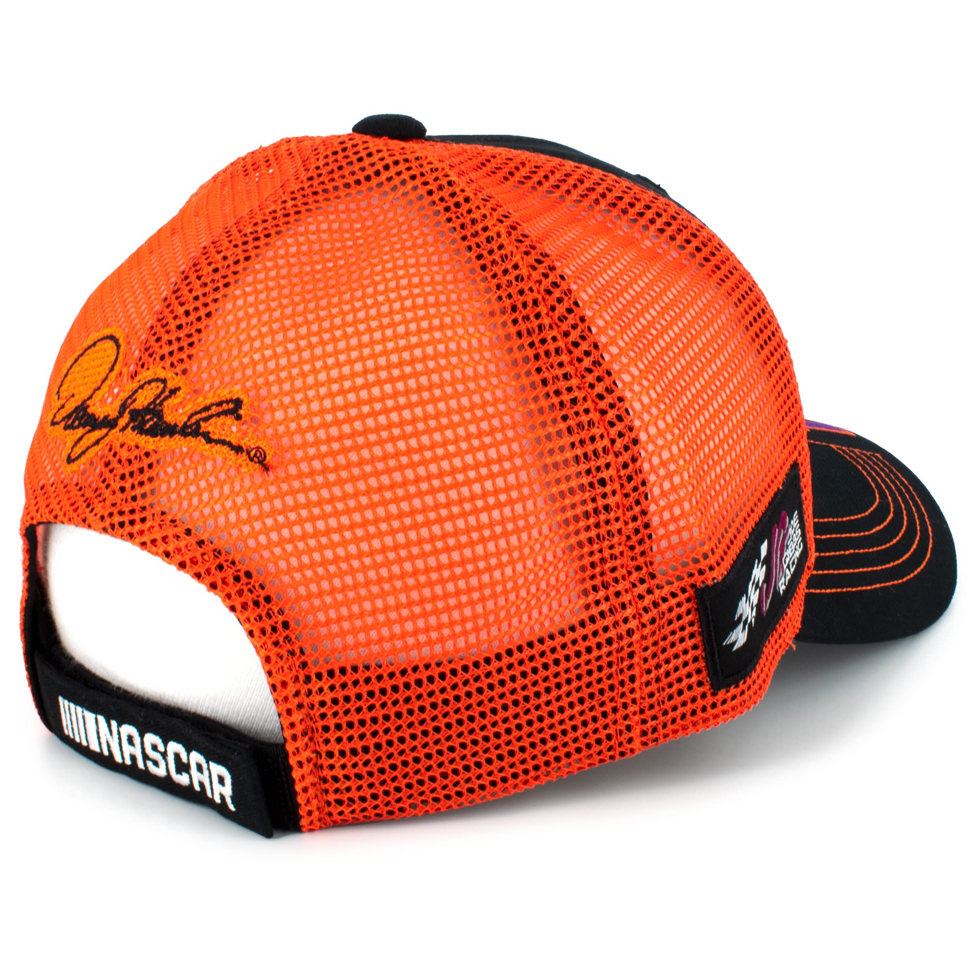 Checkered Flag Denny Hamlin Victory Lane FedEx Racing Sponsor Team Mesh Hat Black/Orange