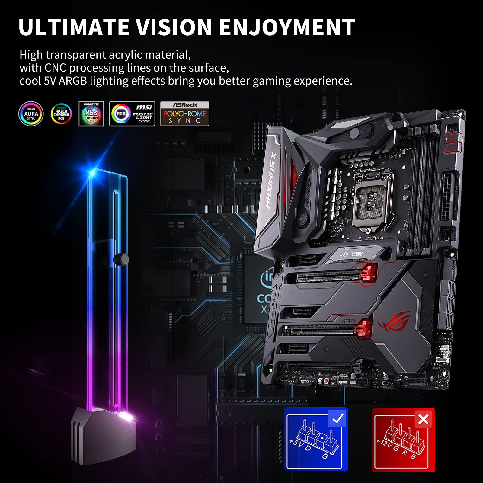 novonest GPU Support Bracket,5V 3PIN ARGB Graphics Card GPU Brace Support Video Card Sag Holder/Holster Bracket,Vertical GPU Mount,Transparent Acrylic,Side Neon Light,GH03ARGB(N)
