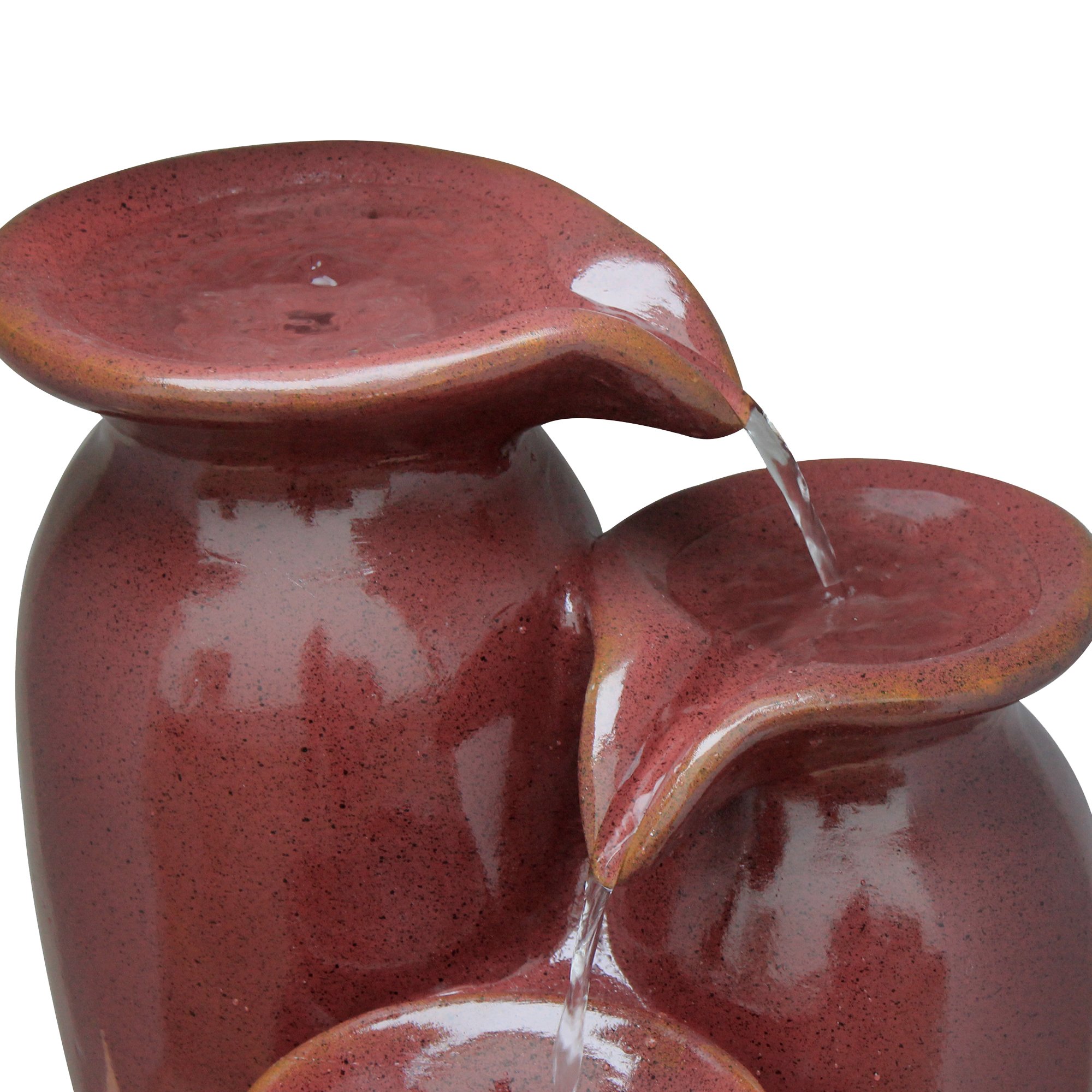 Teamson Home Jar 3 Tiered Floor Waterfall Fountain with Pump for Outdoor Patio Garden Backyard Decking, 20 Inch Height, Brown