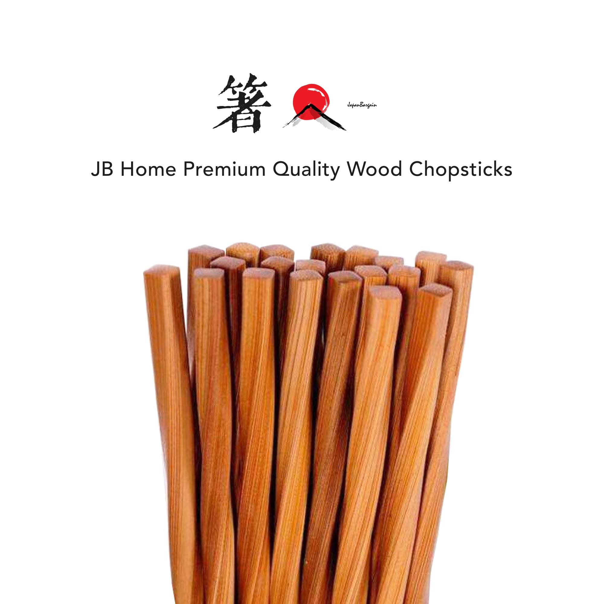 JapanBargain 3650, Bamboo Chopsticks Reusable Japanese Chinese Korean Wood Chop Sticks Hair Sticks 5 Pair Gift Set Dishwasher Safe, 9 inch, Twist