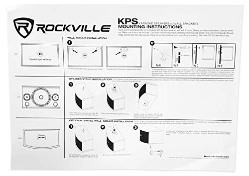 Rockville Pair 8" 3-Way 800 Watt Karaoke/Pro Speakers+Wall Brackets/MDF (KPS80), Black