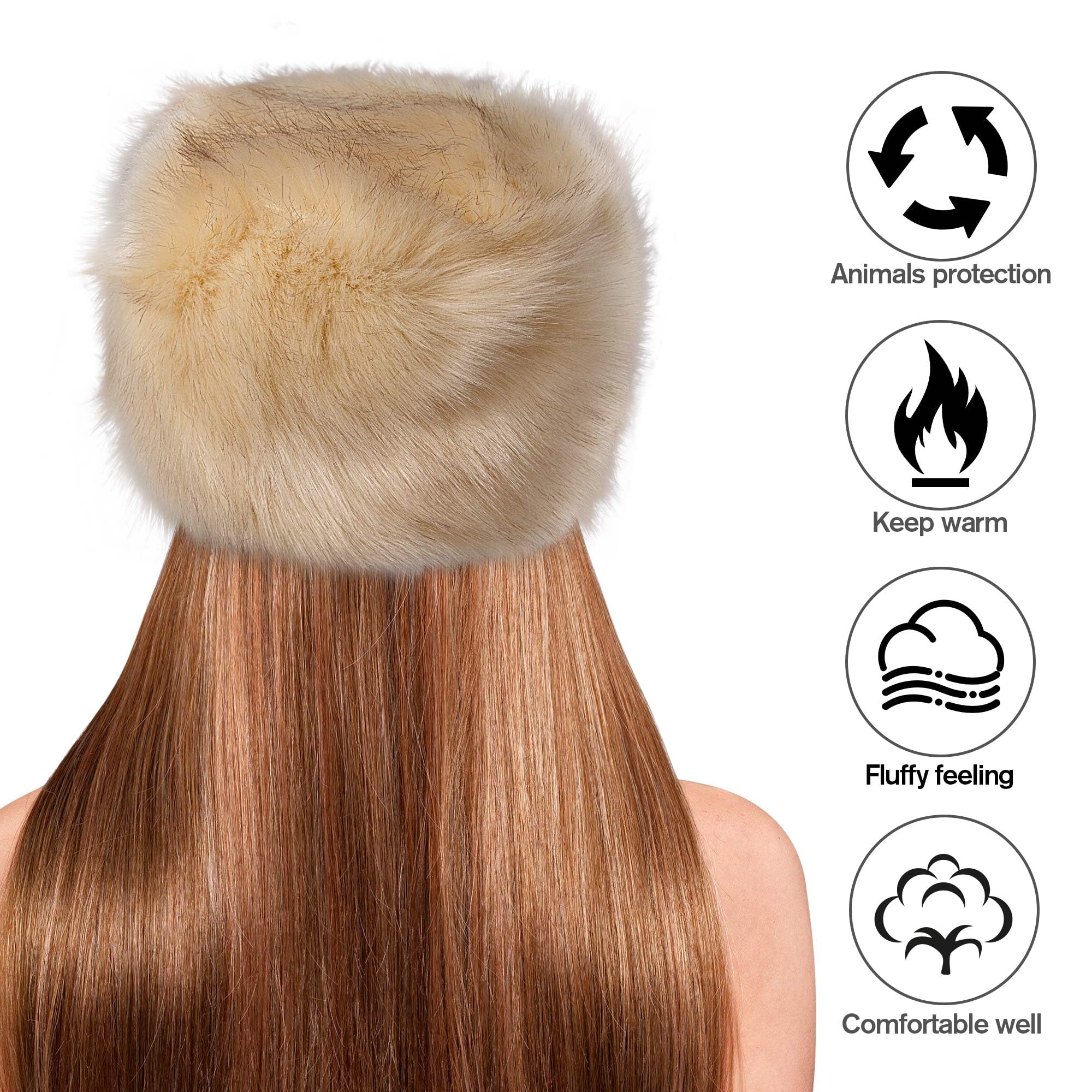 Dikoaina Faux Fur Cossack Russian Style Hat for Ladies Winter Hats for Women, Medium, Black