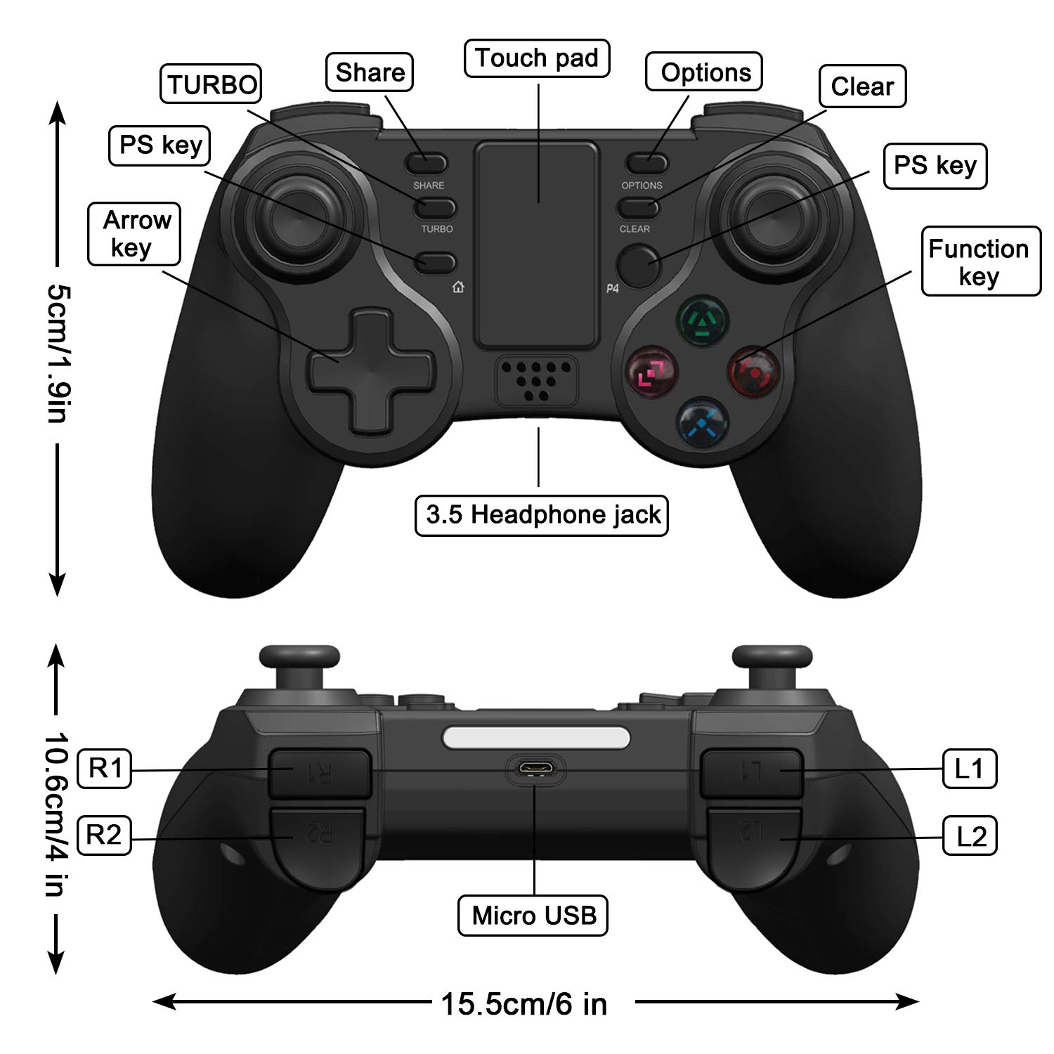 TechKen Wireless Controller Compatible with PS4/Slim/Pro with Dual Vibration | 6-Axis Motion Sensor | Audio Function