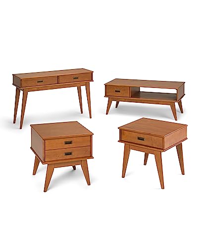 SIMPLIHOME Draper Solid Hardwood 22 inch wide Rectangle End Side Table in Teak Brown with Storage, 1 Drawer, for the Living Room and Bedroom