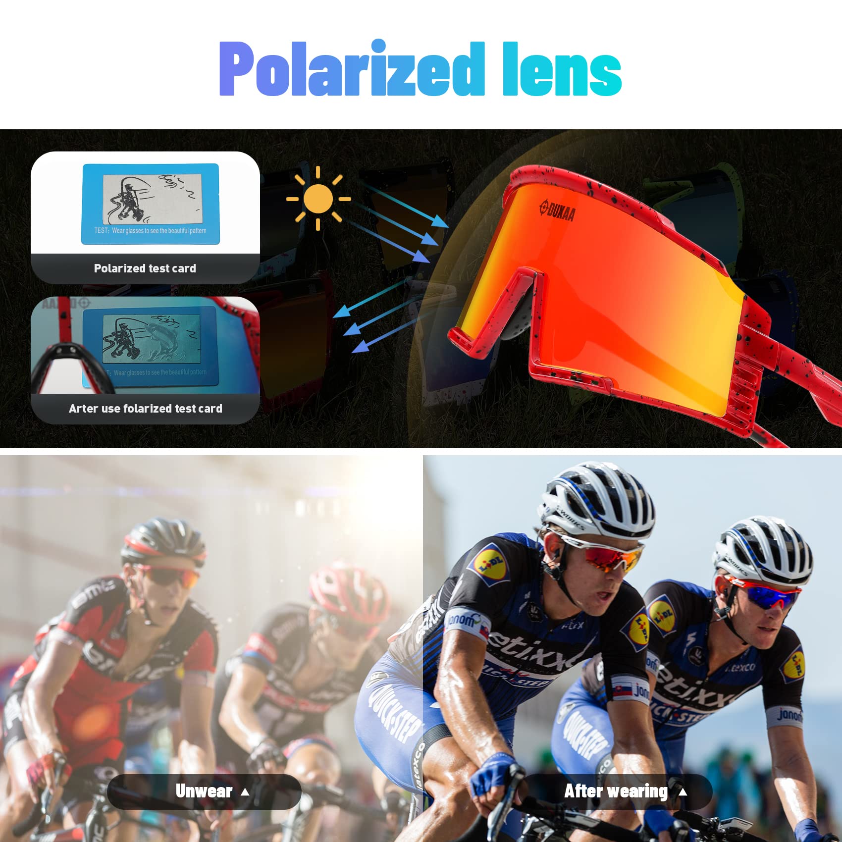 DUXAA Polarized Sports Sunglasses for Mens Womens, Fashion Style UV400 Cycling Glasses,with 4 Interchangeable Lenses(C9)