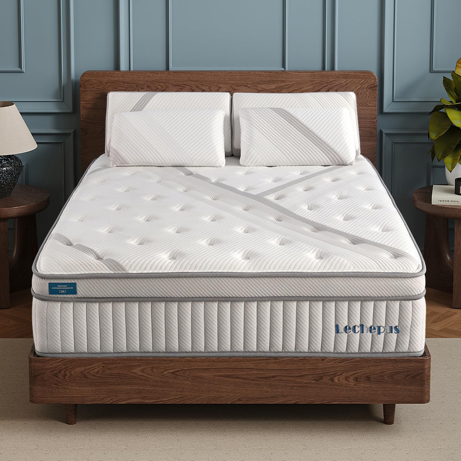 Lechepussleep Twin Mattress, 14Inch Medium Plush Memory Foam Hybrid, 7-Zone Individual Pocket Springs, Pressure Relief, 39'x75'x14'