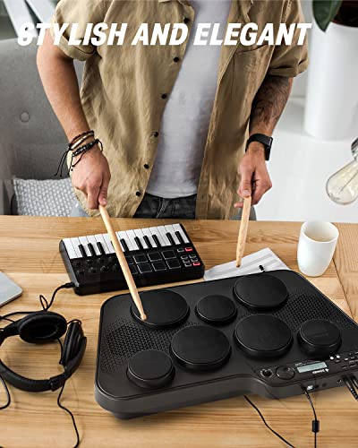 Donner Electronic Drum Set, 7 Pad Digital Portable Drum Kit, Tabletop Drum Pad Machine with Digital Panel, Built-in Speakers, Headphones Jack, PC connection Support, Ideal Holiday Gift(DED 60T)