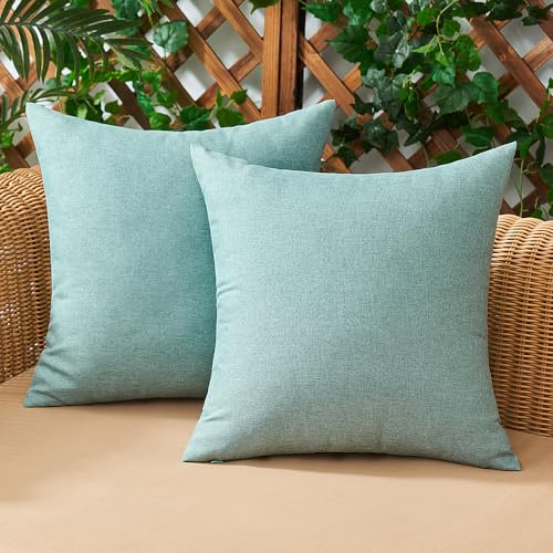 Woaboy Set of 2 Outdoor Waterproof Throw Pillow Covers Decorative Farmhouse Solid Cushion Cases for Spring Bed Sofa Couch Car Living Room Teal 16x16 inch