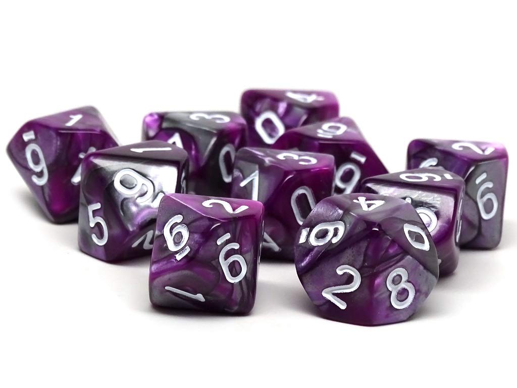 Ten Count Purple and Grey Granite D10 Collection - 10 Count Pack of Matching Numbered 10 Sided Dice - Perfect for Tabletop War Games, RPGs, and Educational Use