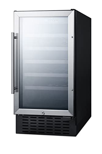Summit SWC1840BADA 18"" ADA Compliant Built-In Wine Cellar with 34 Bottle Capacity Black Cabinet 5 Wood Shelves and Automatic Defrost in Stainless Steel