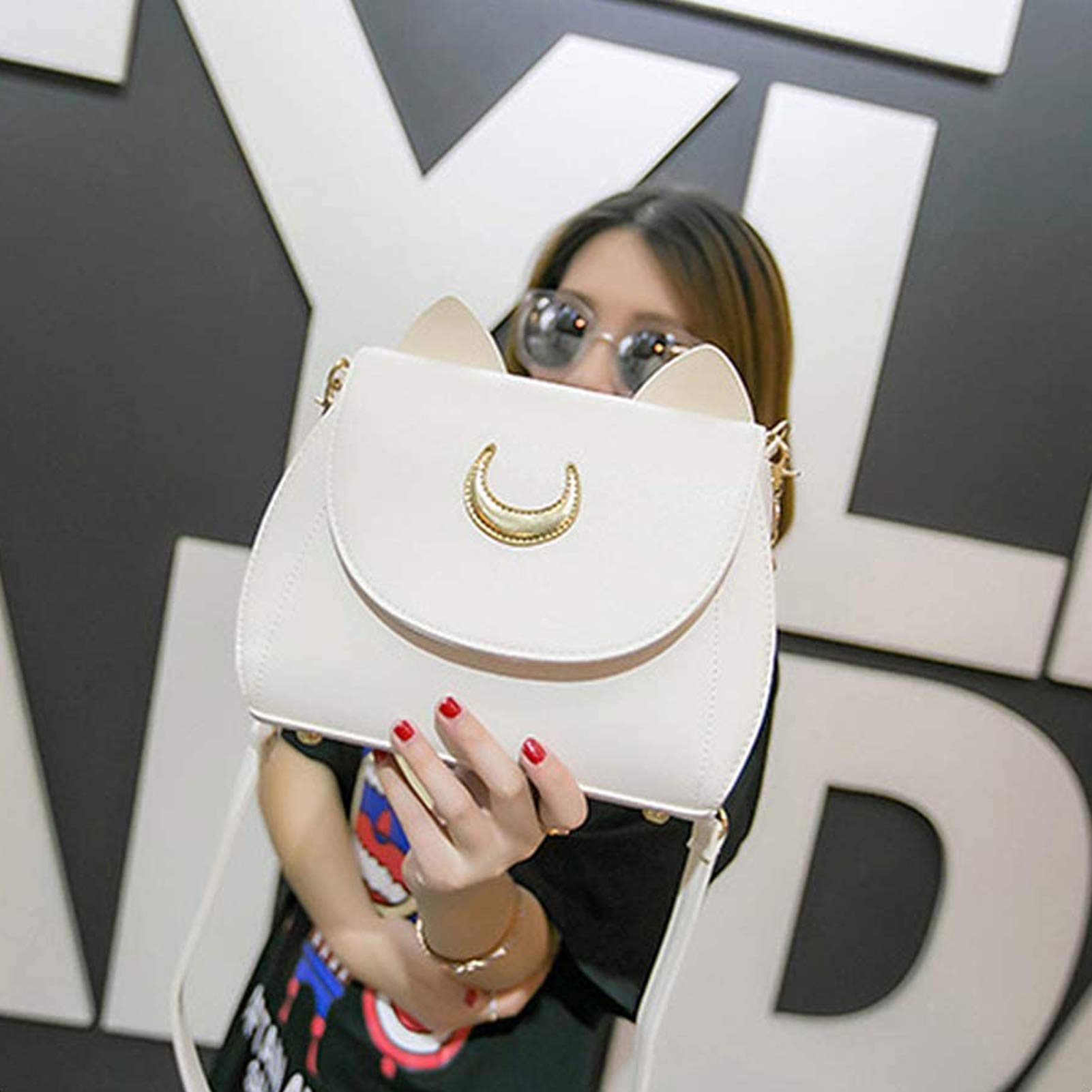 Women Girls Moon Luna Cat Purses Pu Leather Purse Cosplay Messenger Sailor Moon Bag Handbags Shoulder Bags (Type 1 White)
