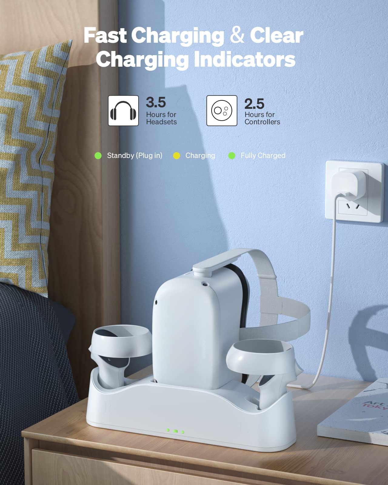 Doohoeek Charging Dock for Oculus Quest 2/Meta Quest 2, Charging Station for Oculus Quest 2 / Meta Quest 2 Headsets and Controllers Stand Mount Station with 2 Rechargeable Batteries for Controllers