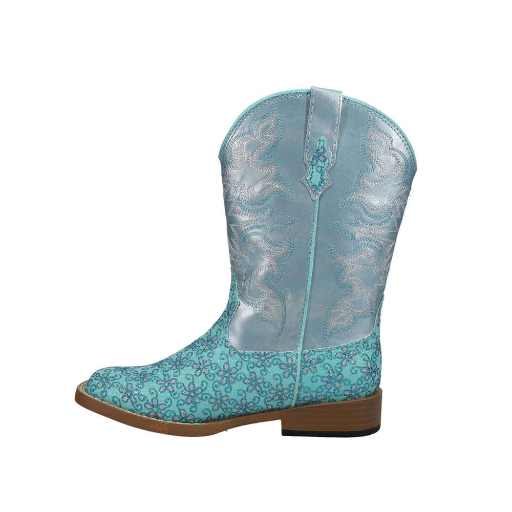 ROPER Kids Girls Glittery Floral Square Toe Casual Boots Mid Calf - Blue - Size 13 M