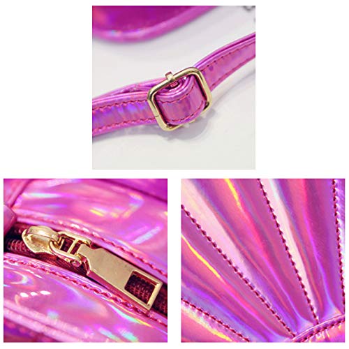 Women Mini Hologram Seashell Shape PU Leather Evening Clutch Handbag Cross-body Bag