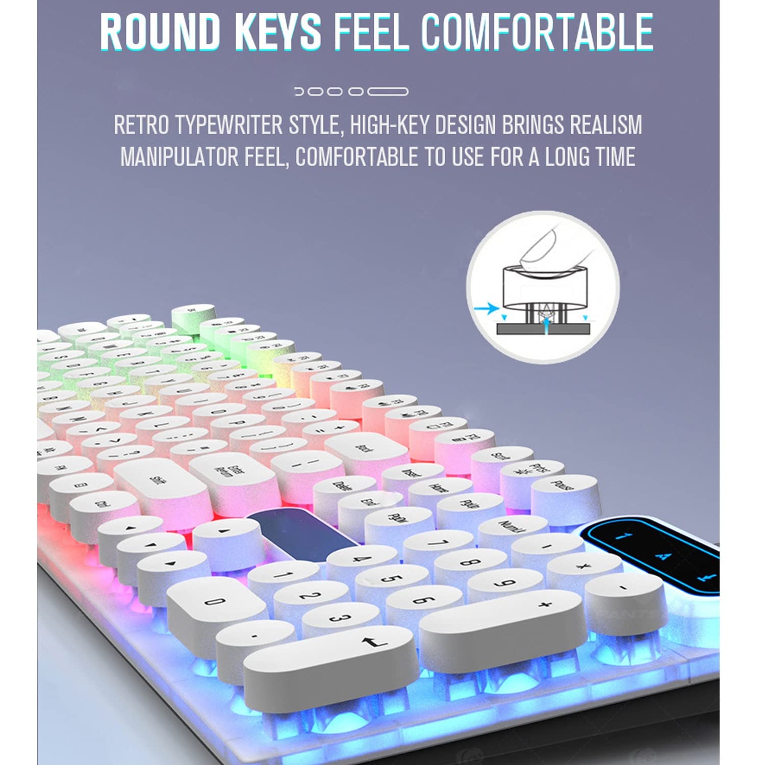 EXHNLE Color Rainbow LED Backlit Mechanical Feeling USB Wired Gaming Keyboard and Mouse Combo, Backlit Keyboard, for Laptop PC Computer Game and Work (Color : White)