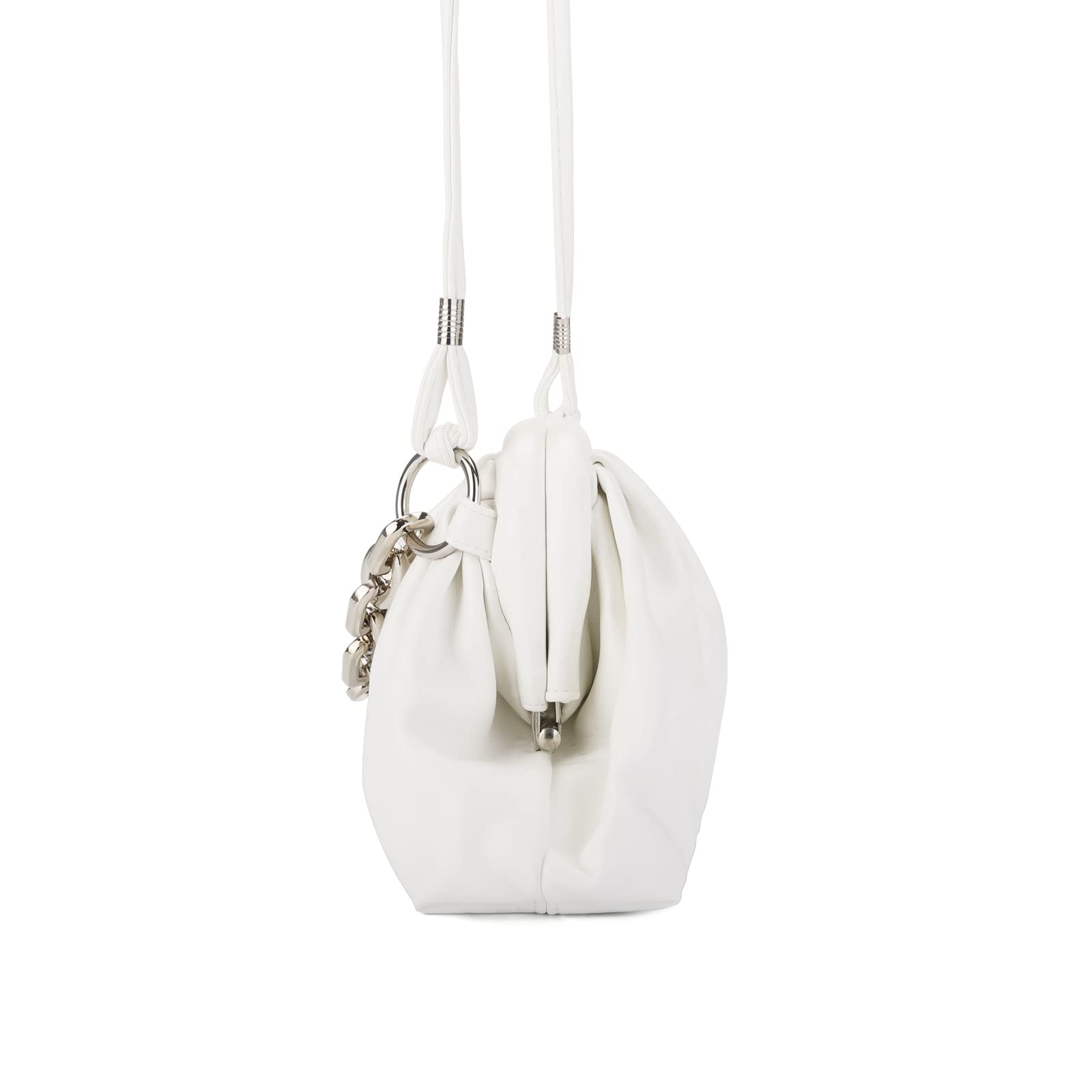 Women's Chain Link Cloud Clutch Bag Dumpling-Shaped Pouch Purse Handbag Ruched Chunky Chain Link Shoulder Handbags (WHITE) (YELLOW)