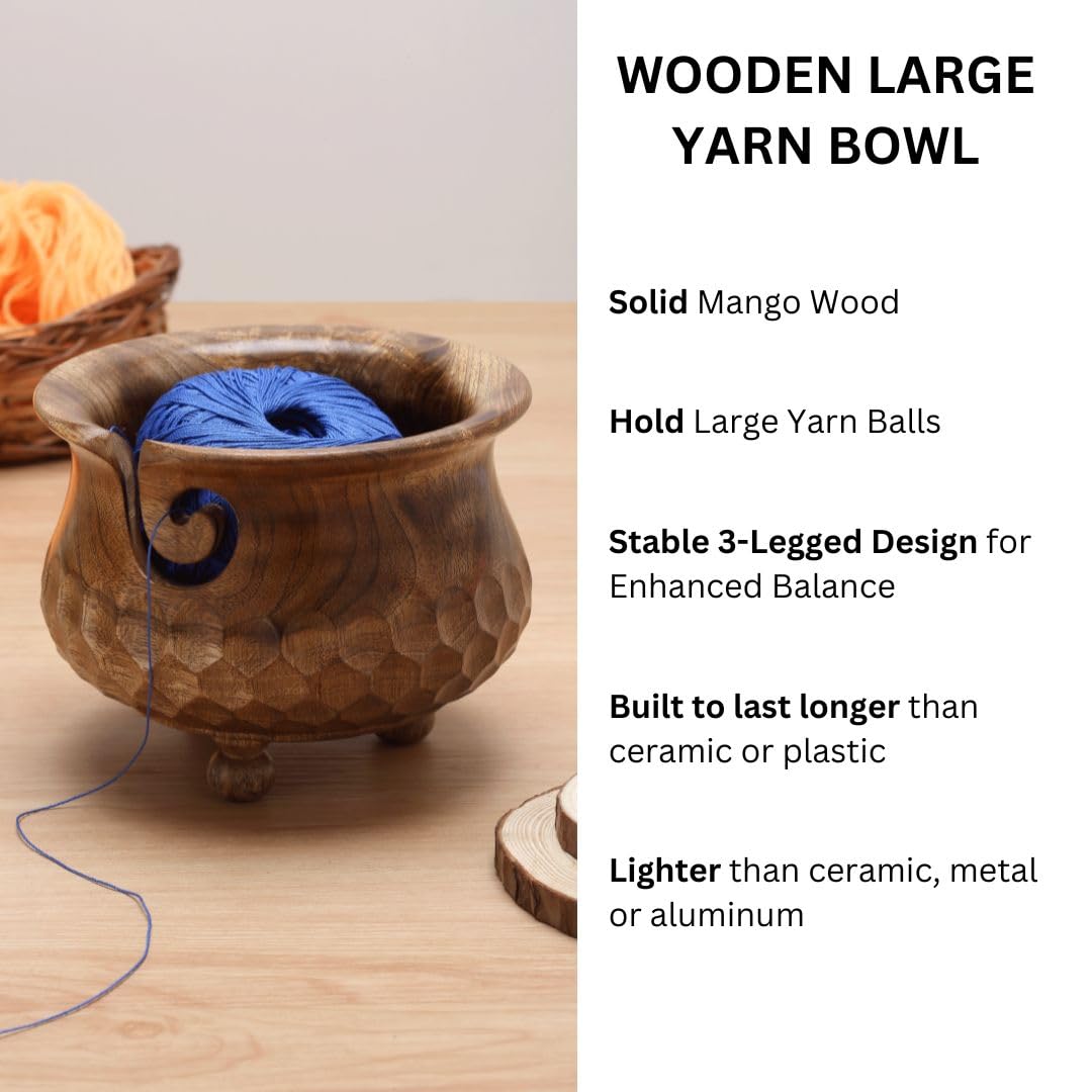 Handmade Wooden Yarn Holder β Large (7x4) Pot Shape Yarn Storage Bowl for Crocheting β Crochet Yarn Bowl Large - Crafting Gift for Knitters & Crocheters