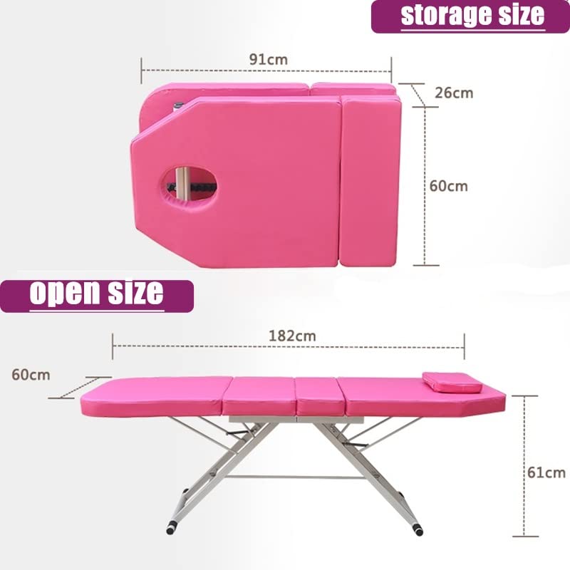 HALOU Folding Massage Table Massage Couch Folding-Bed Table Bed Spa Tattoo Couch Beauty Salon 4 Section Massage Table (Color : Black, Size : 182 x 60c x 61cm)