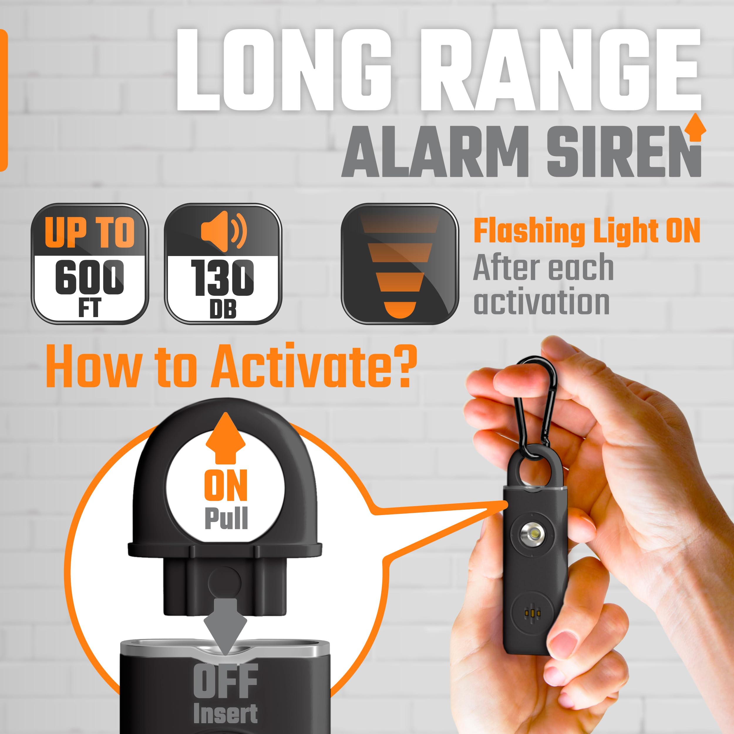 Personal Safety Alarm Keychain for Women Protection β USB Rechargeable 130 dB Self Defense Siren Panic Key Chain with Light and Low Battery Notice by WETEN (Black)