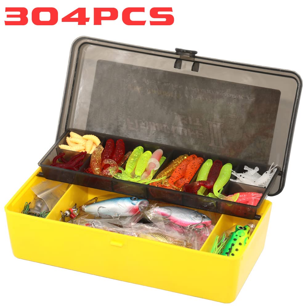 doorslay 304pcs Fishing Accessories Set with Tackle Box Including Various Bionic Bait Jig Hooks Swivels Snaps Sinker Slides