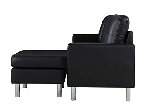 DIVANA ROMA FURNITURE Modern Bonded Leather Sectional Sofa - Small Space Configurable Couch - Black