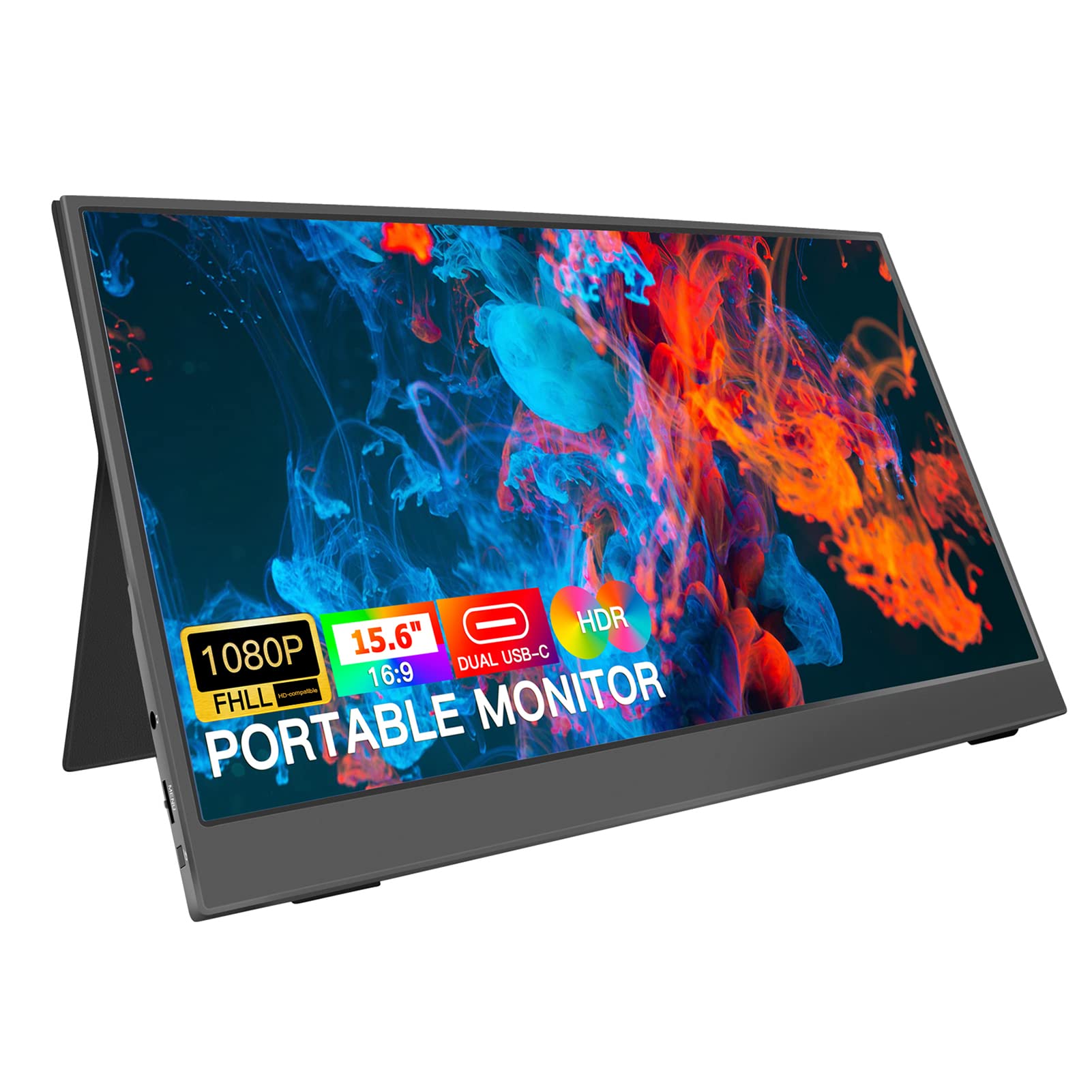 Frogued 15.6-inch External Monitor Dual Speakers 1920x1080 16:9 Screen USB Type-C Built-in Stand External Display LCD Ultra Slim Portable