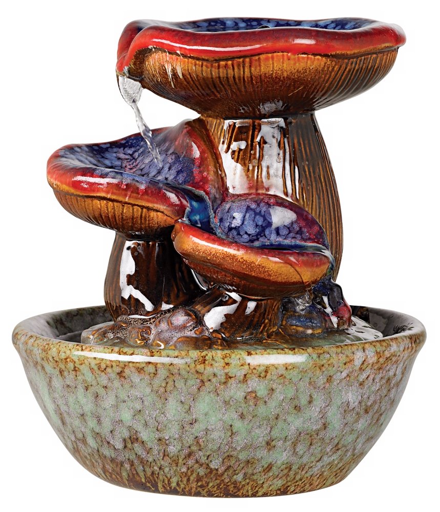 Toadstool Rustic Zen Indoor Cascading Small Tabletop Water Fountain 3-Tier Ceramic 9 1/4" for Table Desk-Top Home Office Bedroom House Relaxation Living Room - John Timberland