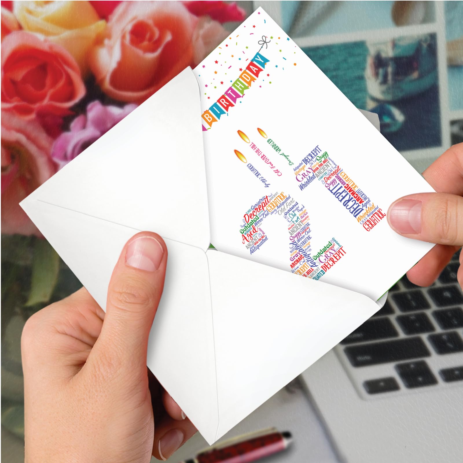 NobleWorks - 21st Happy Birthday Card Milestone - Fun Bday Celebration Notecard with Envelope, 21 Year Old Congrats - Word Cloud 21 C9406MBG
