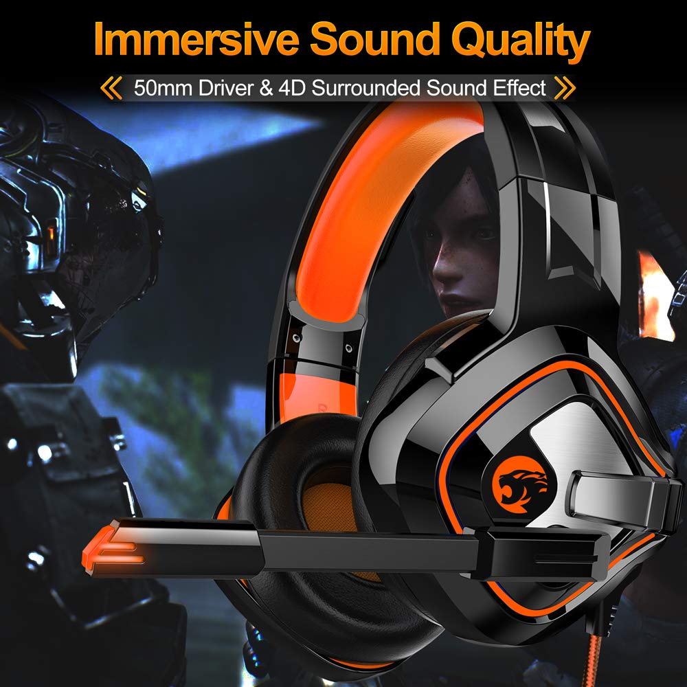 STOGA Professional Gaming Headset with 50MM Comfy Earmuffs, Over Ear Headphones with Noise Canceling Microphone & LED Light, Compatible with PS4, Xbox One, Switch, PC, PS3, Mac, Laptop
