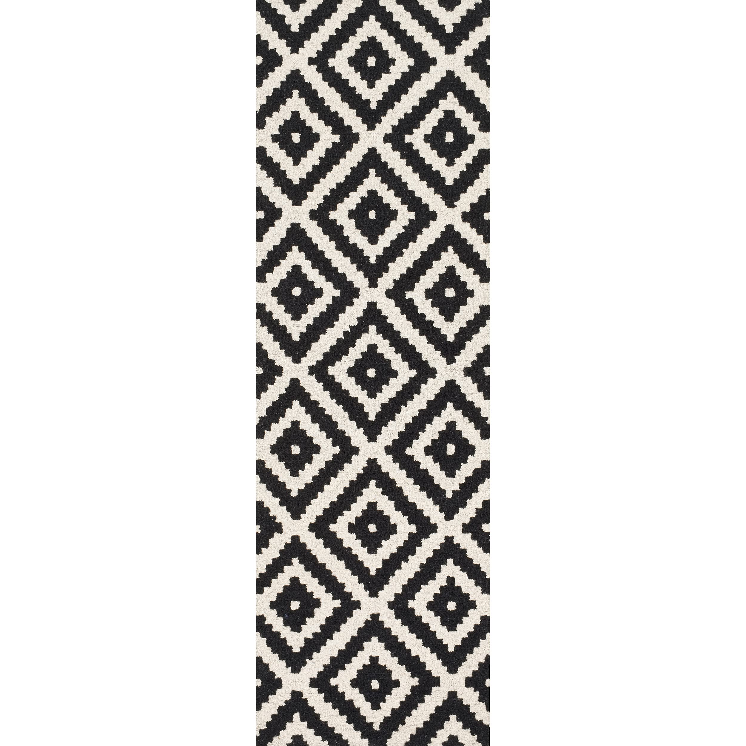 nuLOOM Kellee Hand Tufted Geometric Wool Runner Rug, 2' 6" x 14', Black
