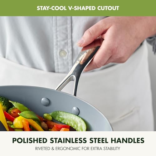 GreenPan Valencia Pro Stainless Steel 12” Wok with Lid, Induction Mirrored Tri-Ply, Ceramic Nonstick PFAS-Free PFOA- Free Coating, Multi Clad Pan, Induction, Dishwasher Safe, Oven & Broiler Safe