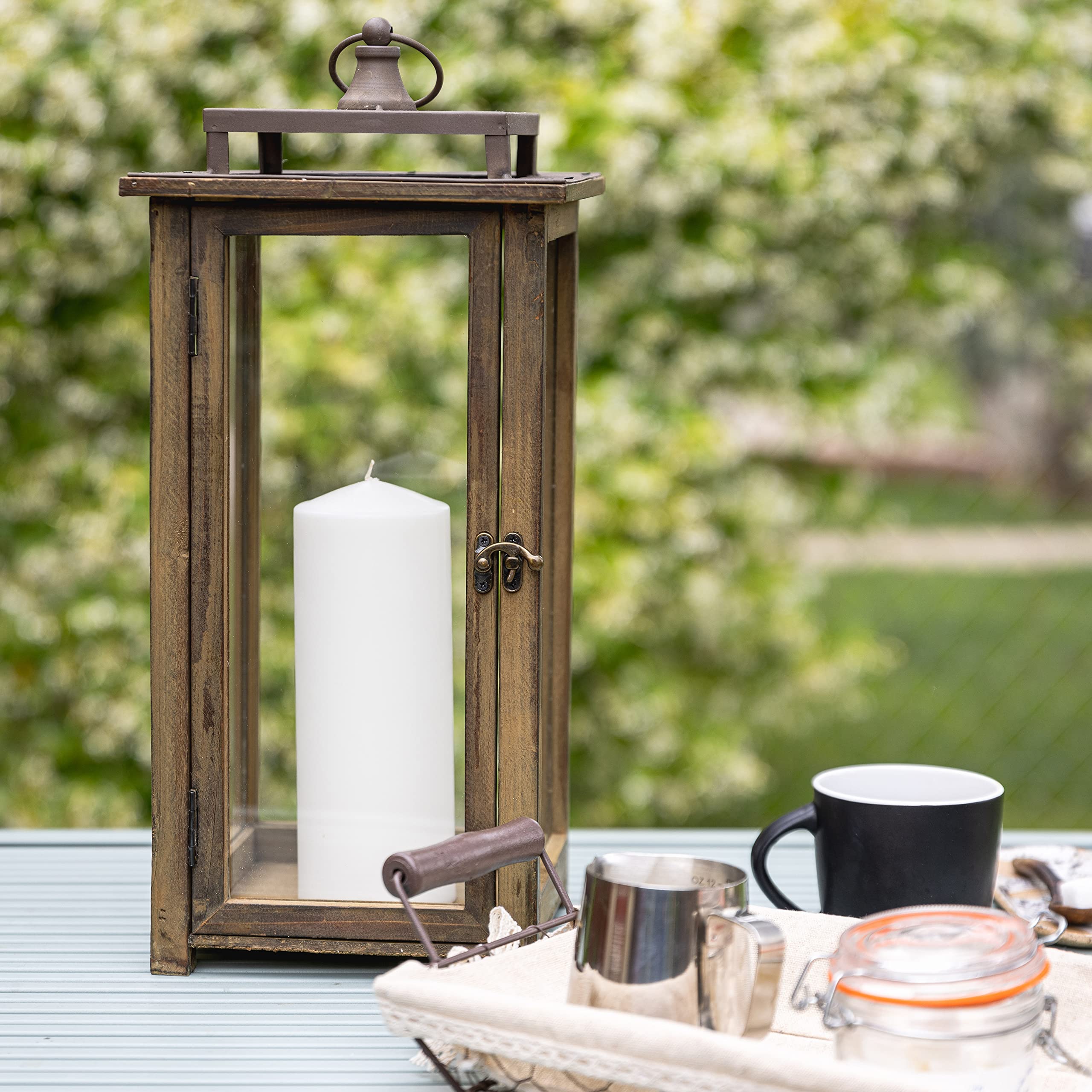 Stonebriar 18 Inch Rustic Wooden Candle Hurricane Lantern, For Table Top, Mantle, Wall Hanging, or Garden Display, Indoor & Outdoor Use, Extra Large