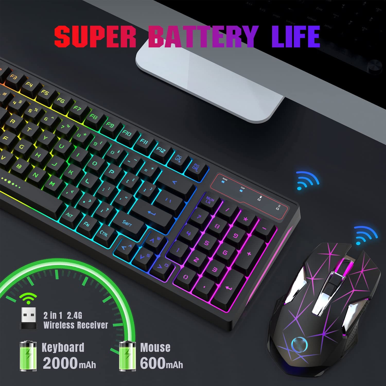 EXHNLE RGB Gaming Keyboard and Mouse Combo, Mechanical Feel LED Backlit Keyboard, with 96 Key Computer PC Gaming Keyboard for PC/Laptop