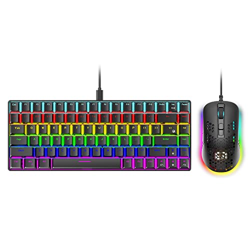 EXHNLE RGB Rainbow Gaming Keyboard and Mouse Combo, 84 Keys Backlit Computer Keyboard with Gaming Mouse, USB Wired Set for PC Gamer Laptop Work (Color : Black)