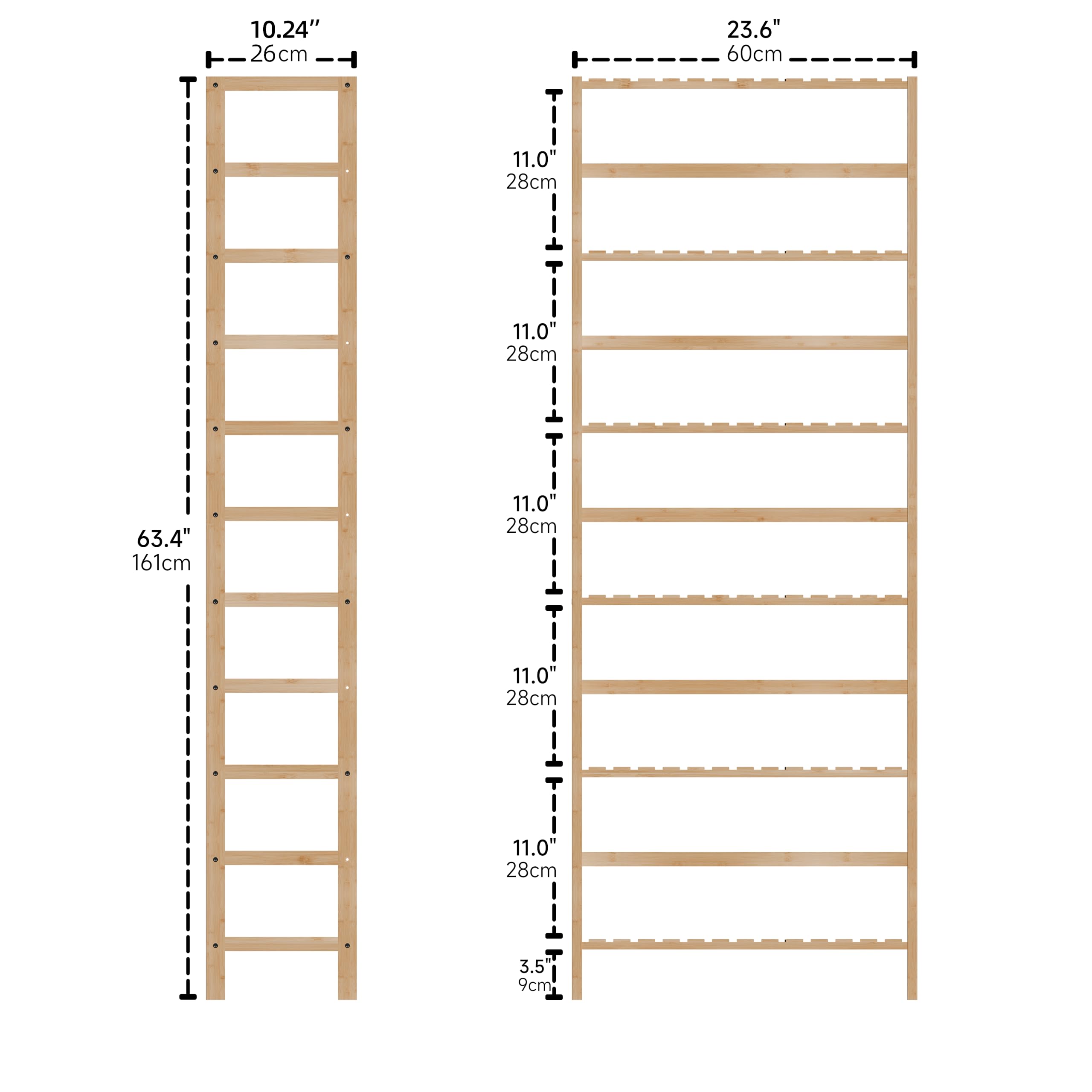 HITNET Bamboo Shelf, 6-Tier Adjustable Tall Open Bookcase, Bathroom Storage Rack Freestanding Shelving Unit, Plant Display Stand for Small Space, Natural