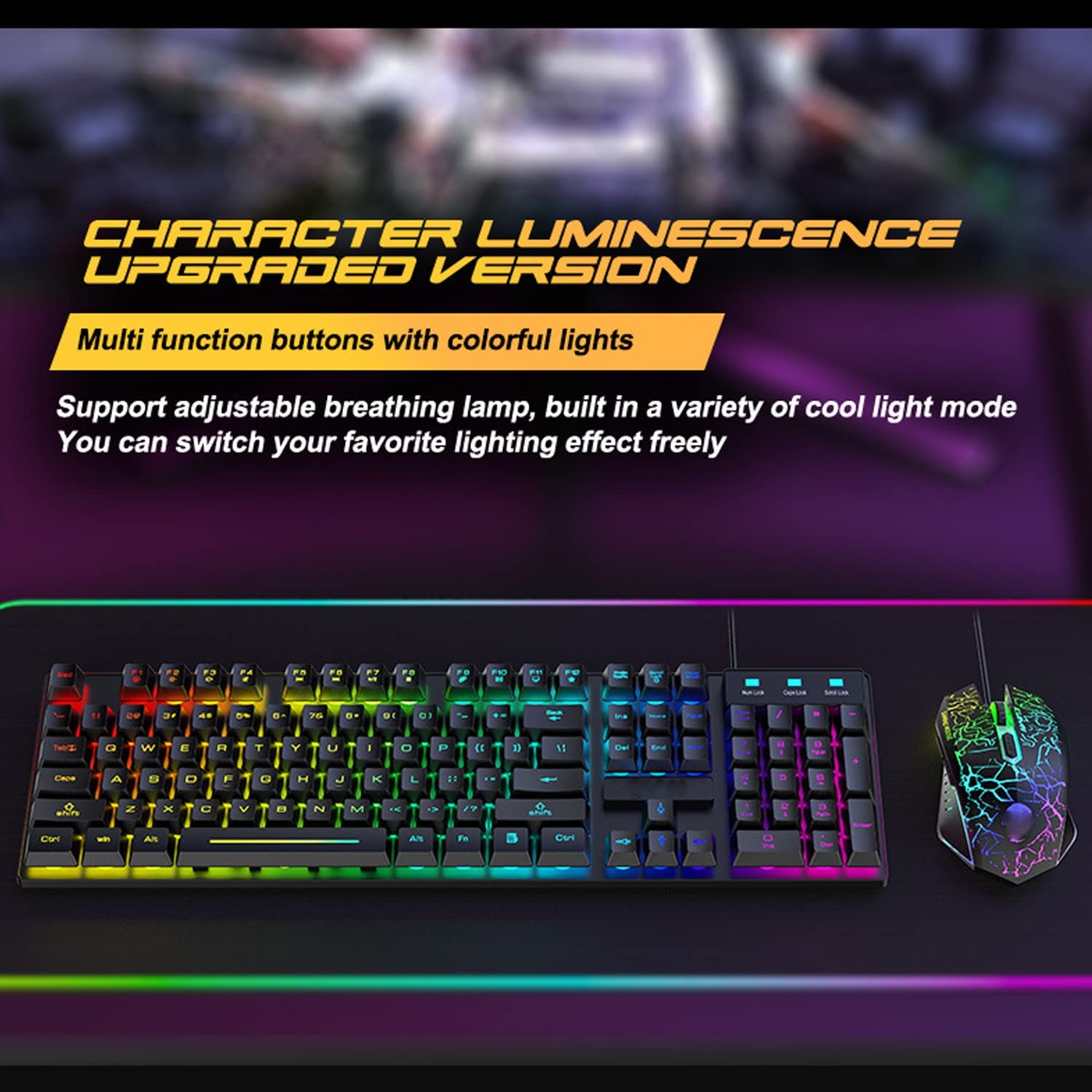 EXHNLE RGB Rainbow Backlit Gaming Keyboard and Mouse Combo, USB Wired Bundle with Gaming Mouse, USB Wired Set for PC Gamer Laptop Work (Color : White)