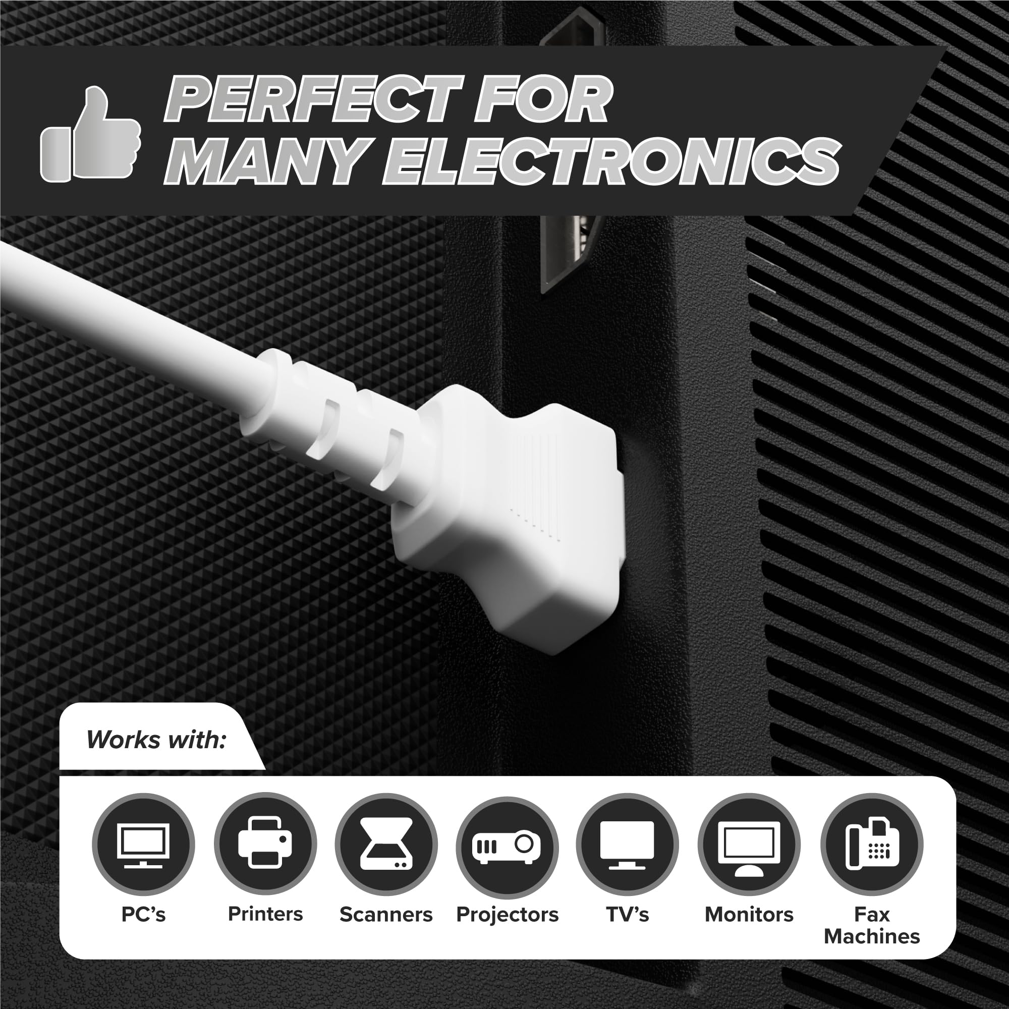 THE CIMPLE CO 6 Feet, White - 3 Prong AC Power Cable for Computer, Medical, Server, & Desktop - C13 Power Supply Cord - NEMA 5-15P to C13 / IEC 320 - (1.8 Meter)