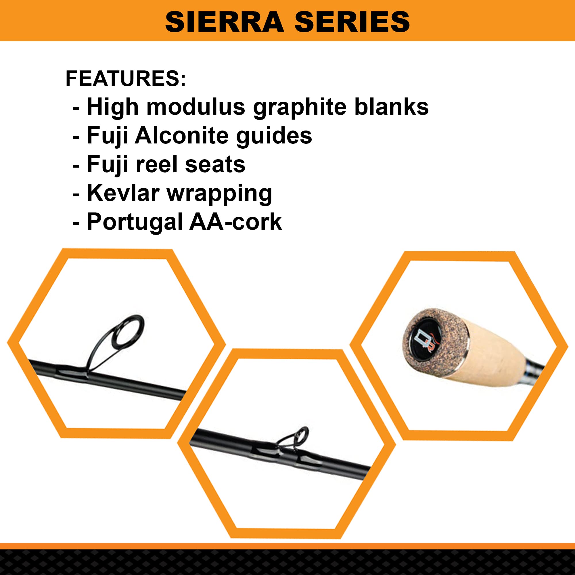 Dobyns Rods Sierra Series 7’ Spinning Bass Fishing Rod SA705SF HVY FA Modulus Graphite Blank/Fuji Reel Seat/Alconite Guide Line 12-20lb Lure ⅜ -1 ¼oz