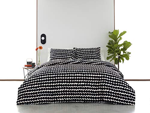 MARIMEKKO - King Duvet Cover Set, Cotton Bedding with Matching Shams & Button Closure, All Season Home Decor (Rasymatto Black, King)