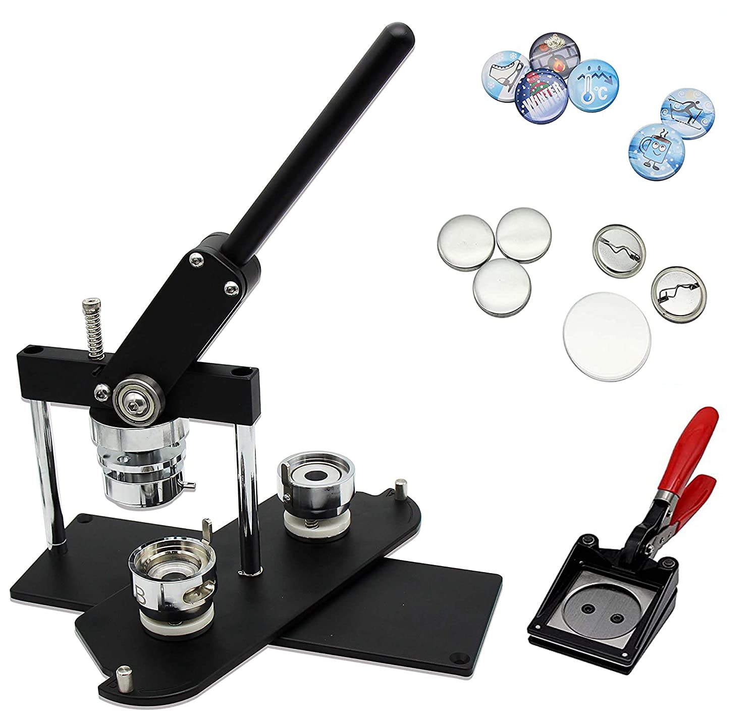 ChiButtons (KIT) 37mm (1.5") Pro Badge Machine Button Maker-B400 + Mould + 200 Parts + Handling Cutter Metric System (Black-new)
