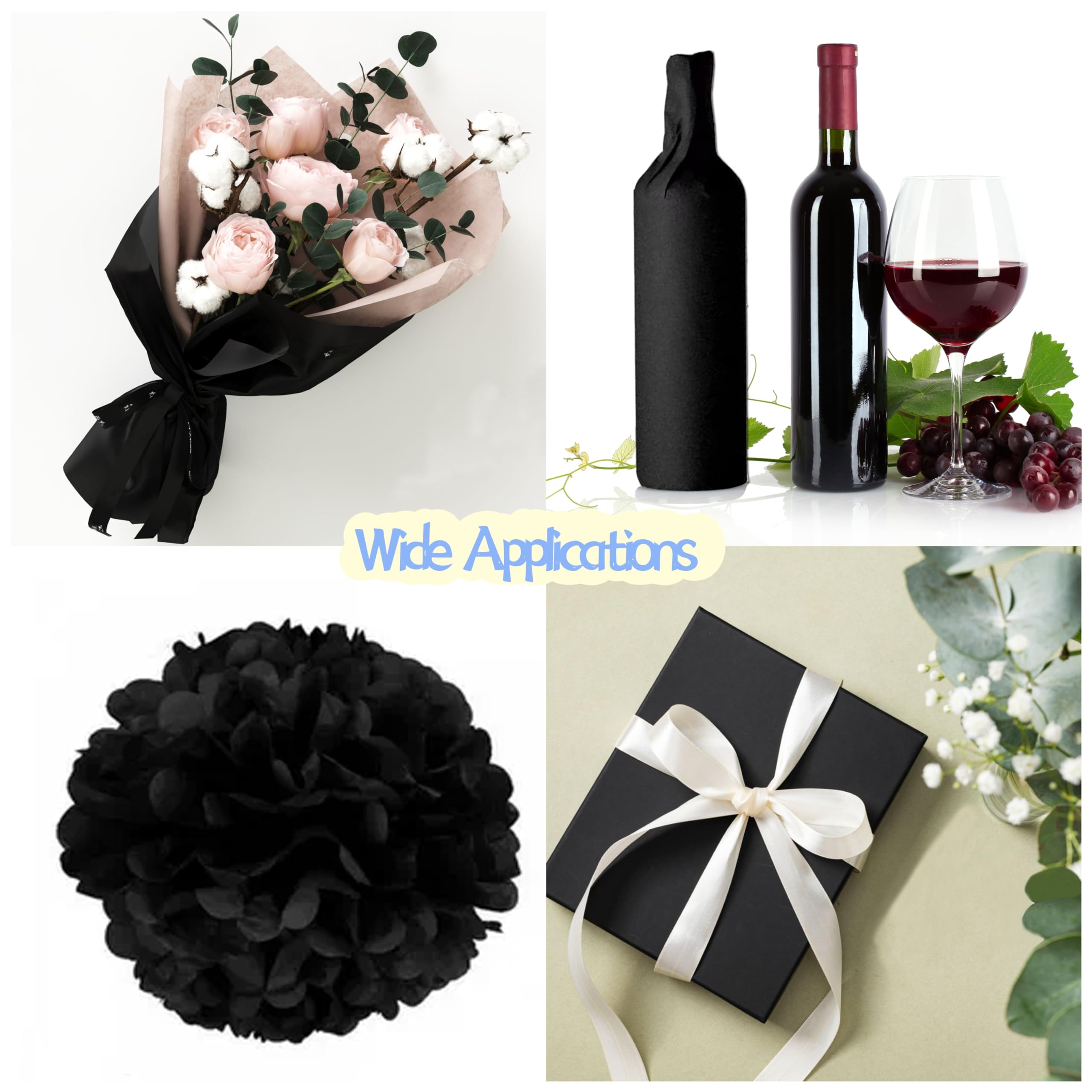 Hlonon Black Tissue Paper for Gift Bags - 30 Sheets of Black Wrapping Tissue Paper Bulk Packaging Paper for Weddings Birthday DIY Project Christmas Gift Wrapping Crafts Decor (14 x 20 Inch)