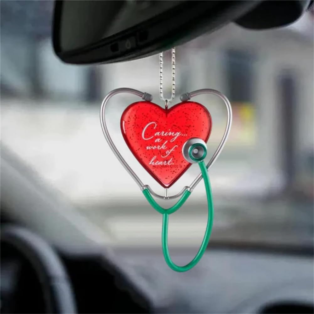 Hlsicnalm 2PCS Heart Pendant Decoration, Heart Stethoscope Caring, Heart Stethoscope Decoration Love Christmas Pendant Gift