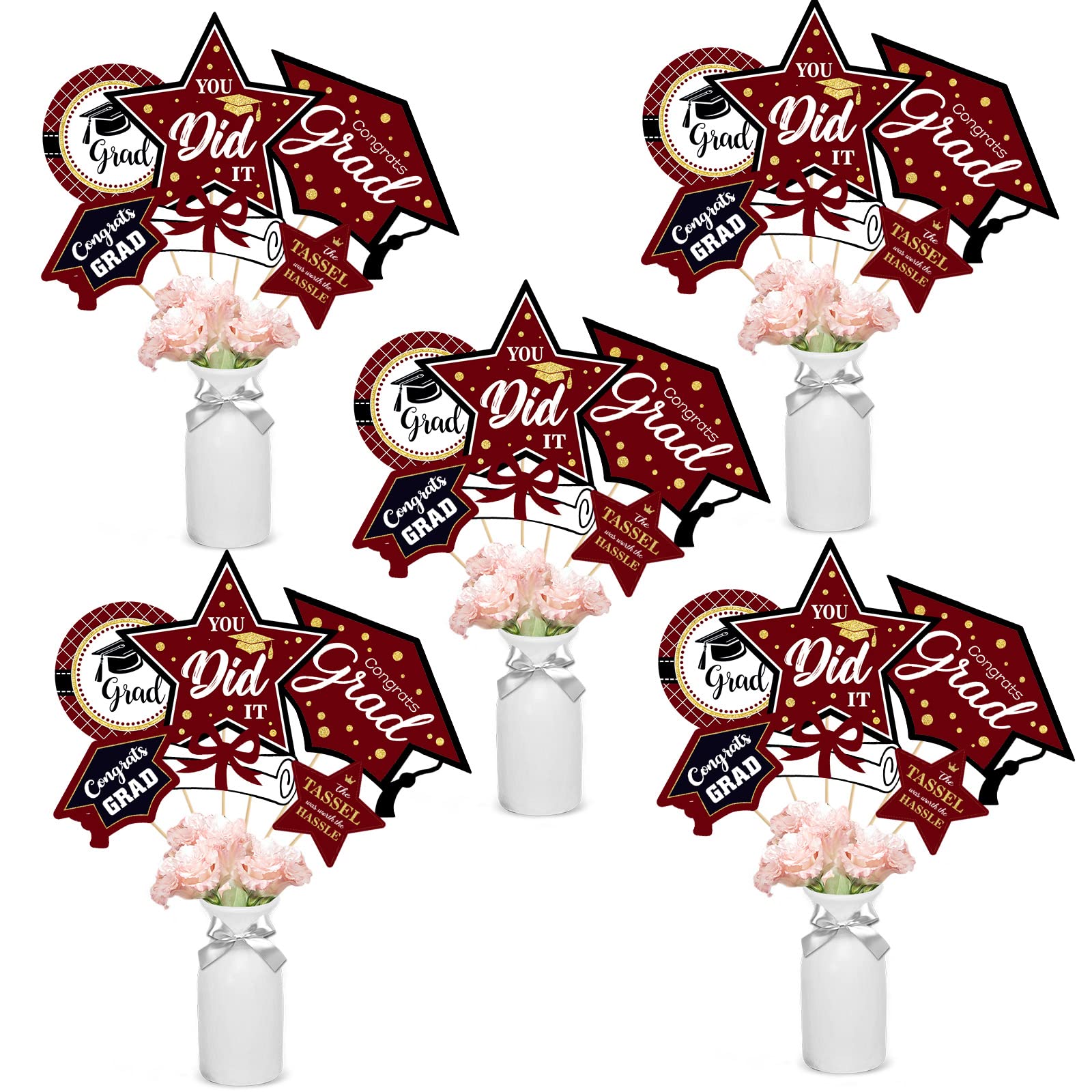 Maroon and Gold Graduation Decorations Set of 24 Class of 2025 Table Decor Congrats Grad Party Centerpiece Sticks Table Toppers Graduation Party Supplies
